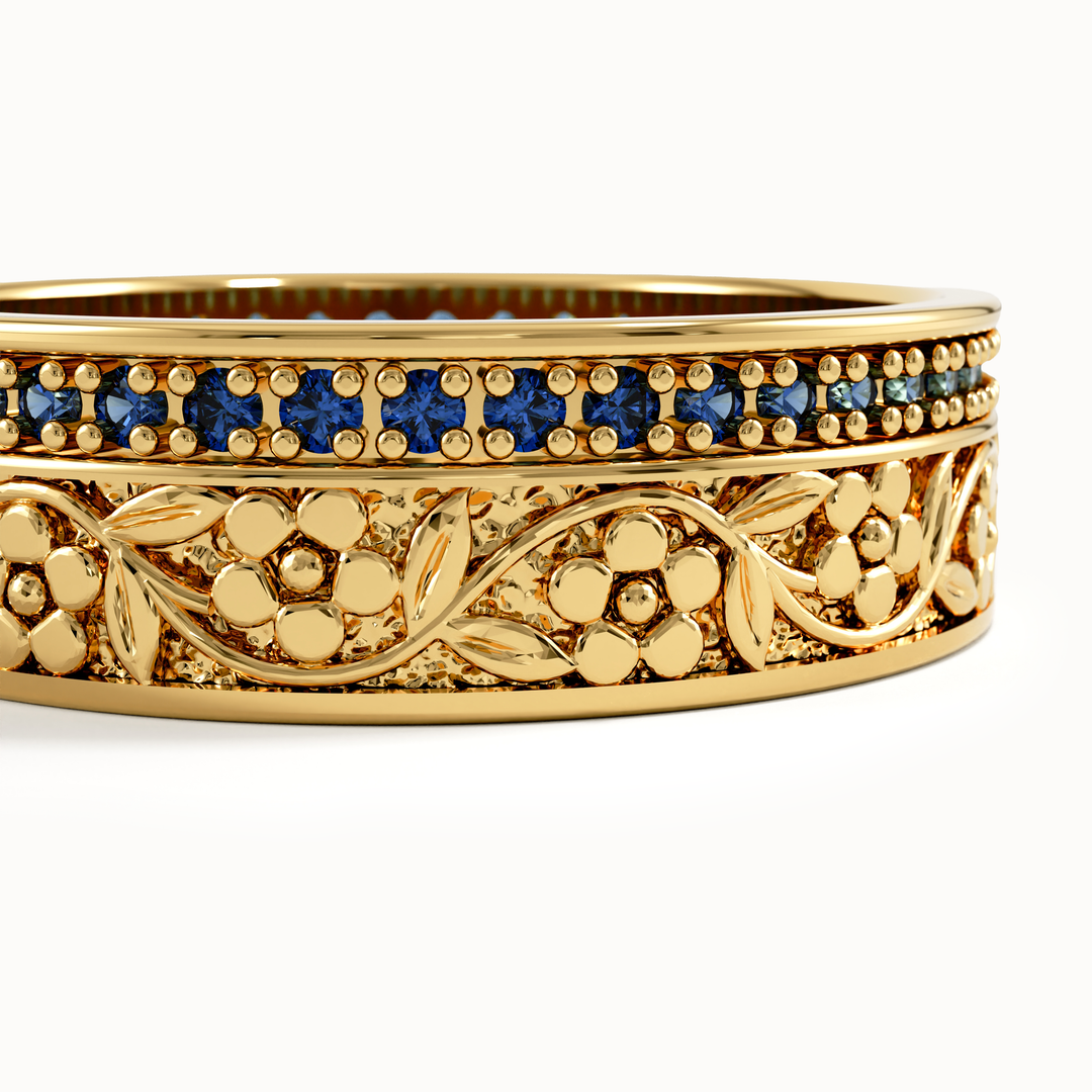Lab Sapphire Flower Wedding Band in 14K Gold | Floral Sapphire Ring ...