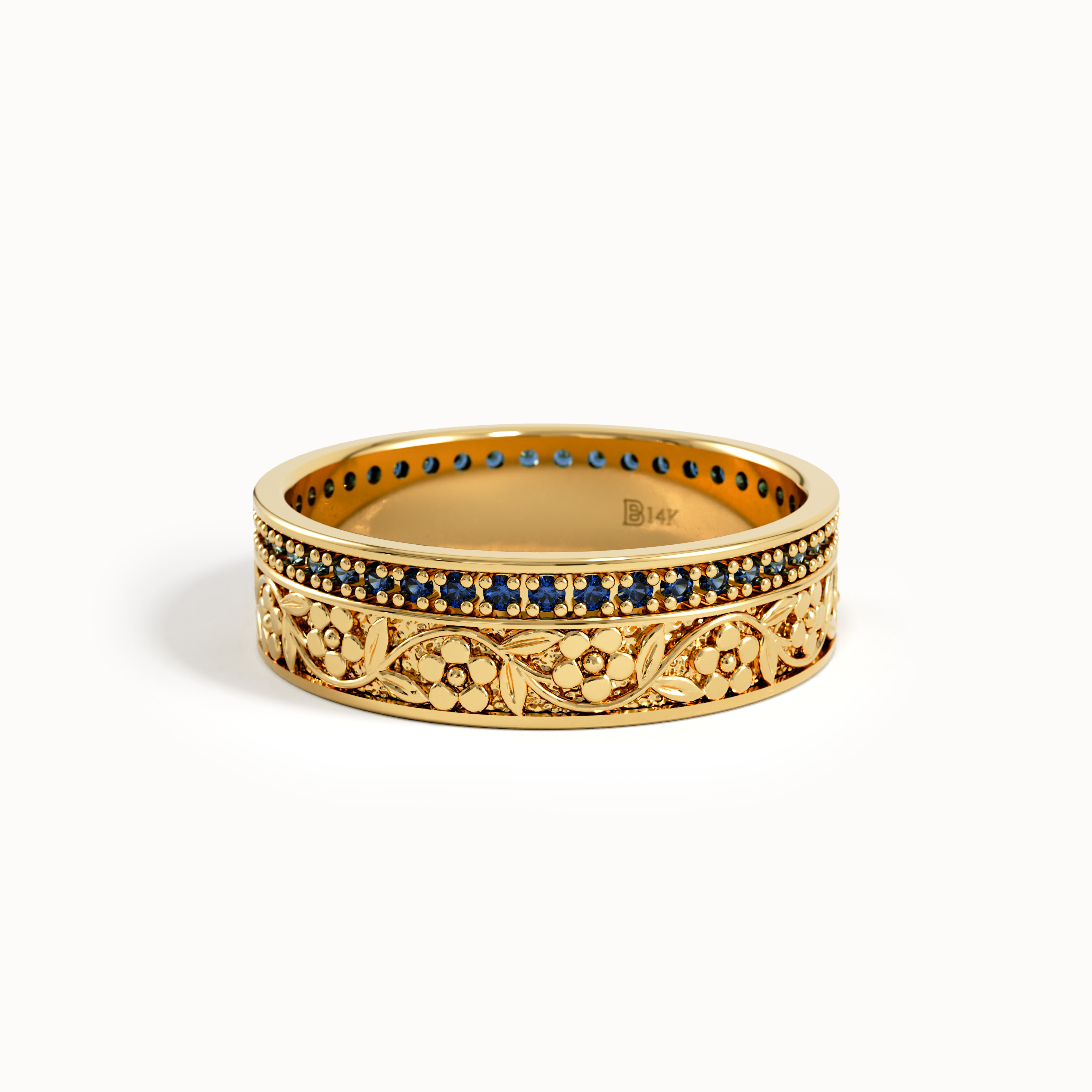 Lab Sapphire Flower Wedding Band in 14K Gold | Floral Sapphire Ring ...